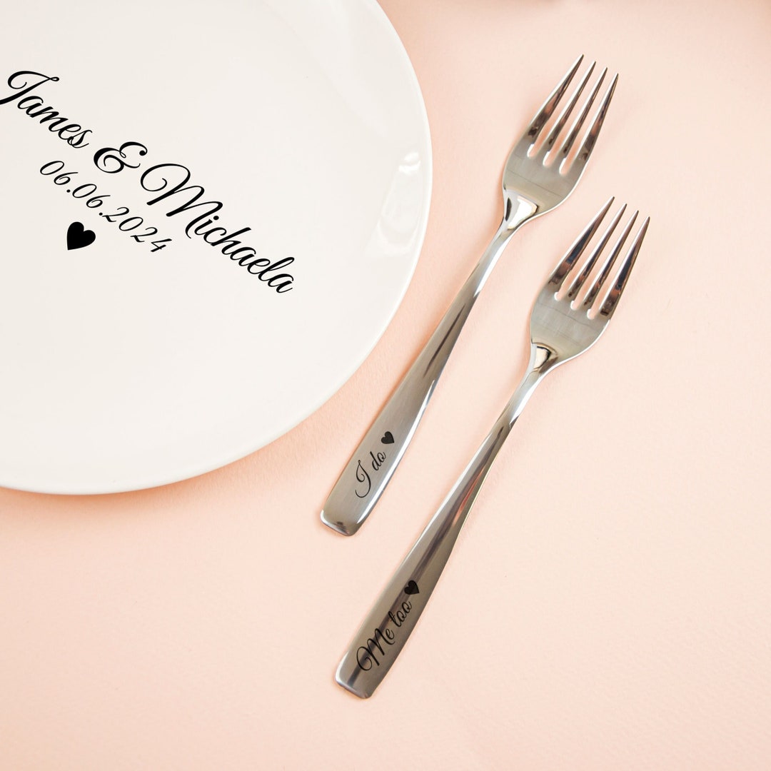 Mr and Mrs Plate With Forks Set Personalized Wedding Plate - Etsy