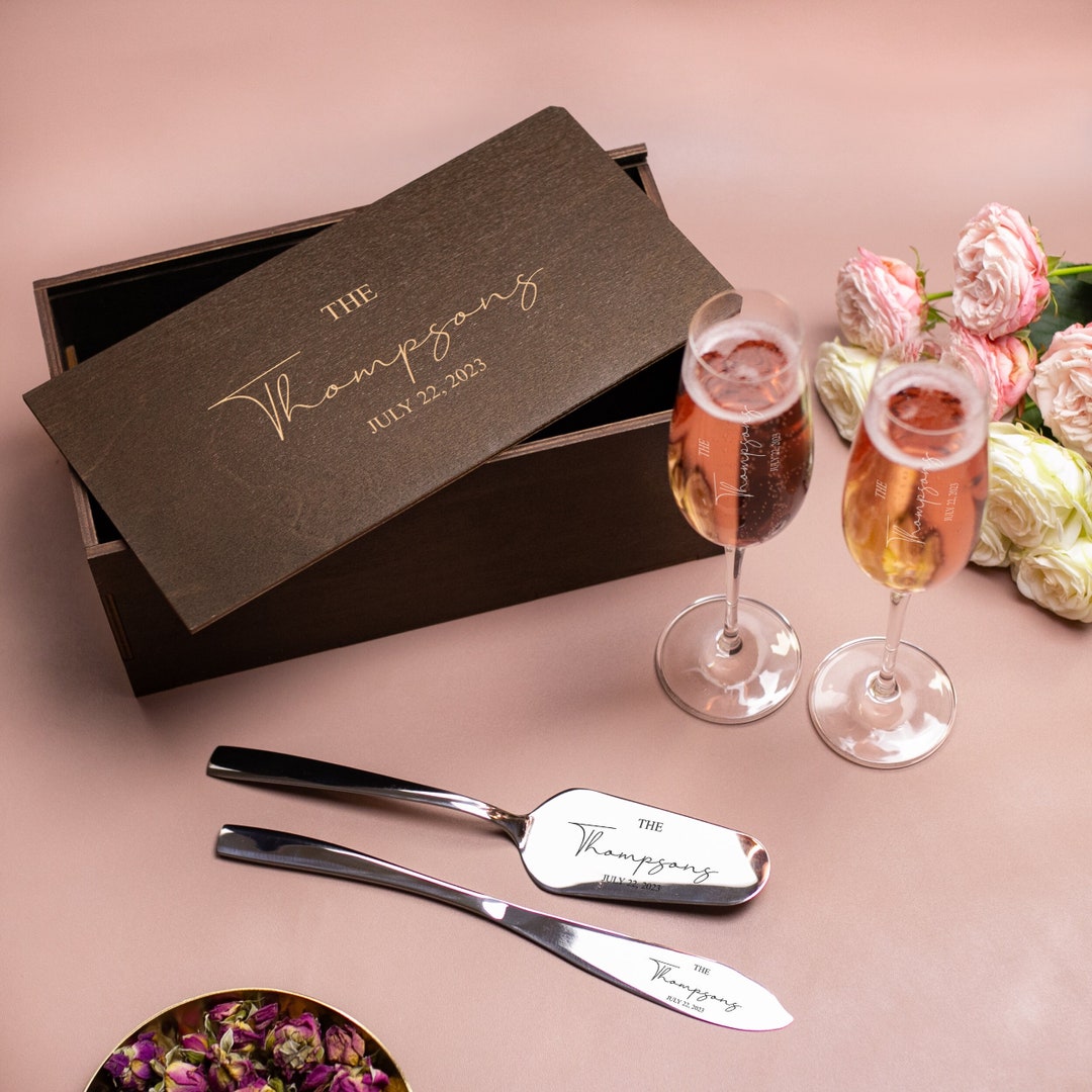 Personalized Wedding Set - His and Her Wedding Flutes and Cake Server ...