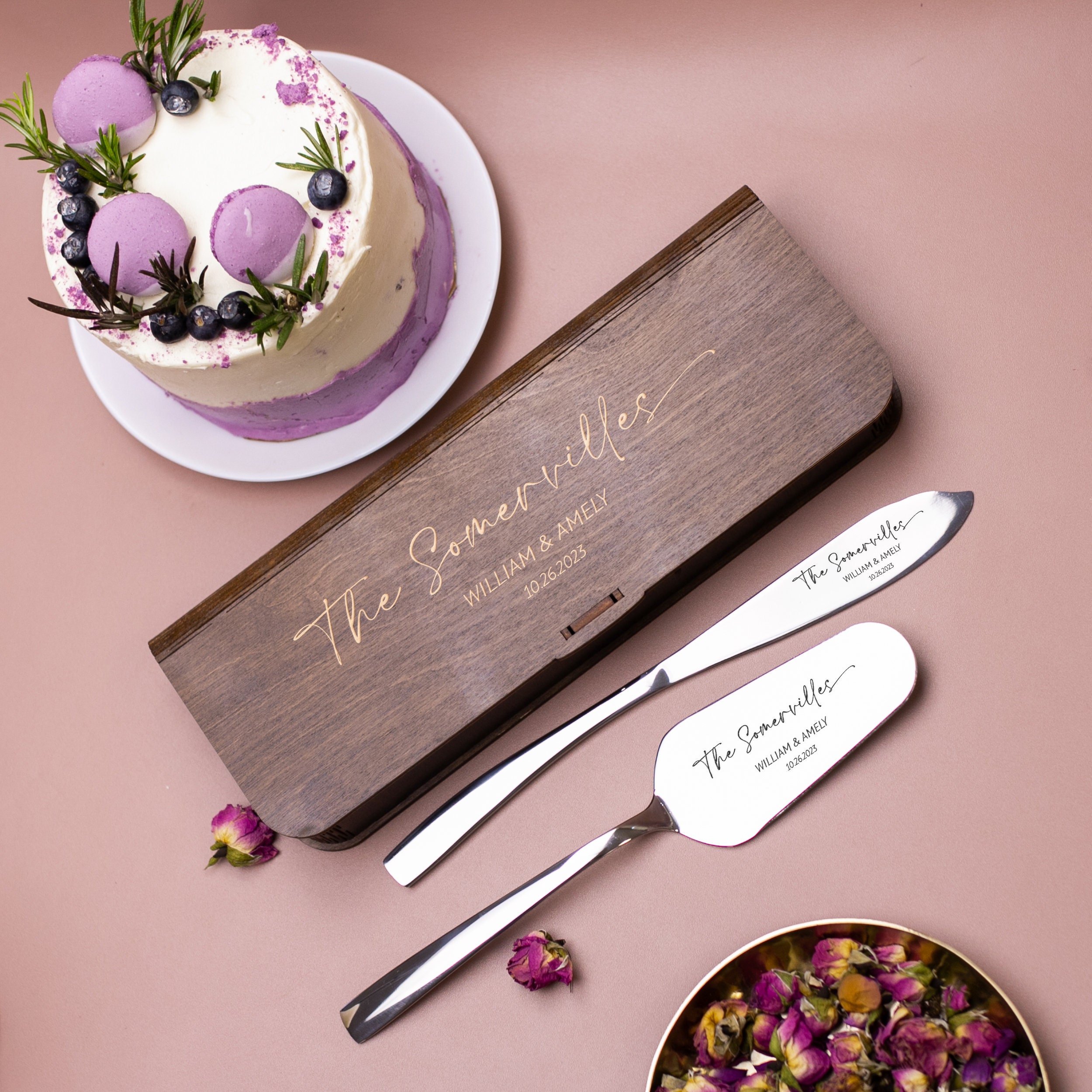 Wedding Cake Serving Set Custom Cake Cutting Set Engraved Cake Knife ...