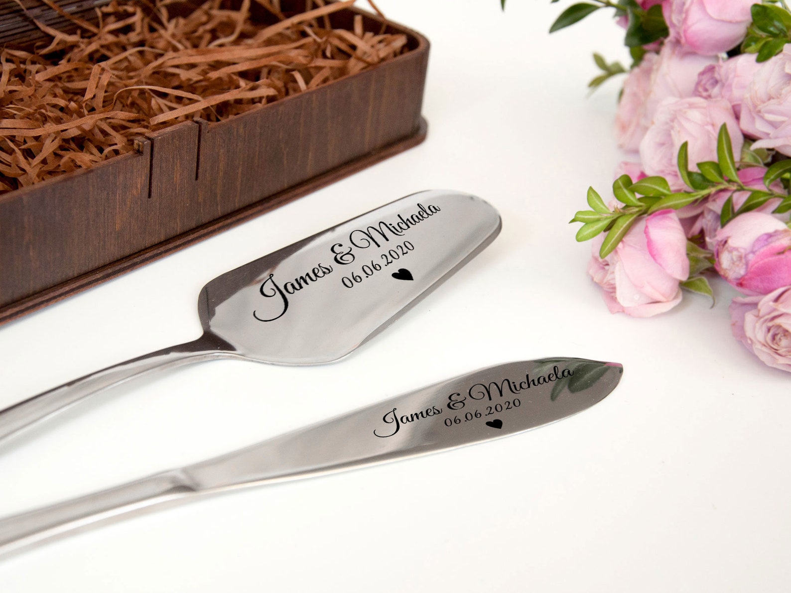 Personalized Cake Server Set and Wooden Gift Box Engraved Cake - Etsy
