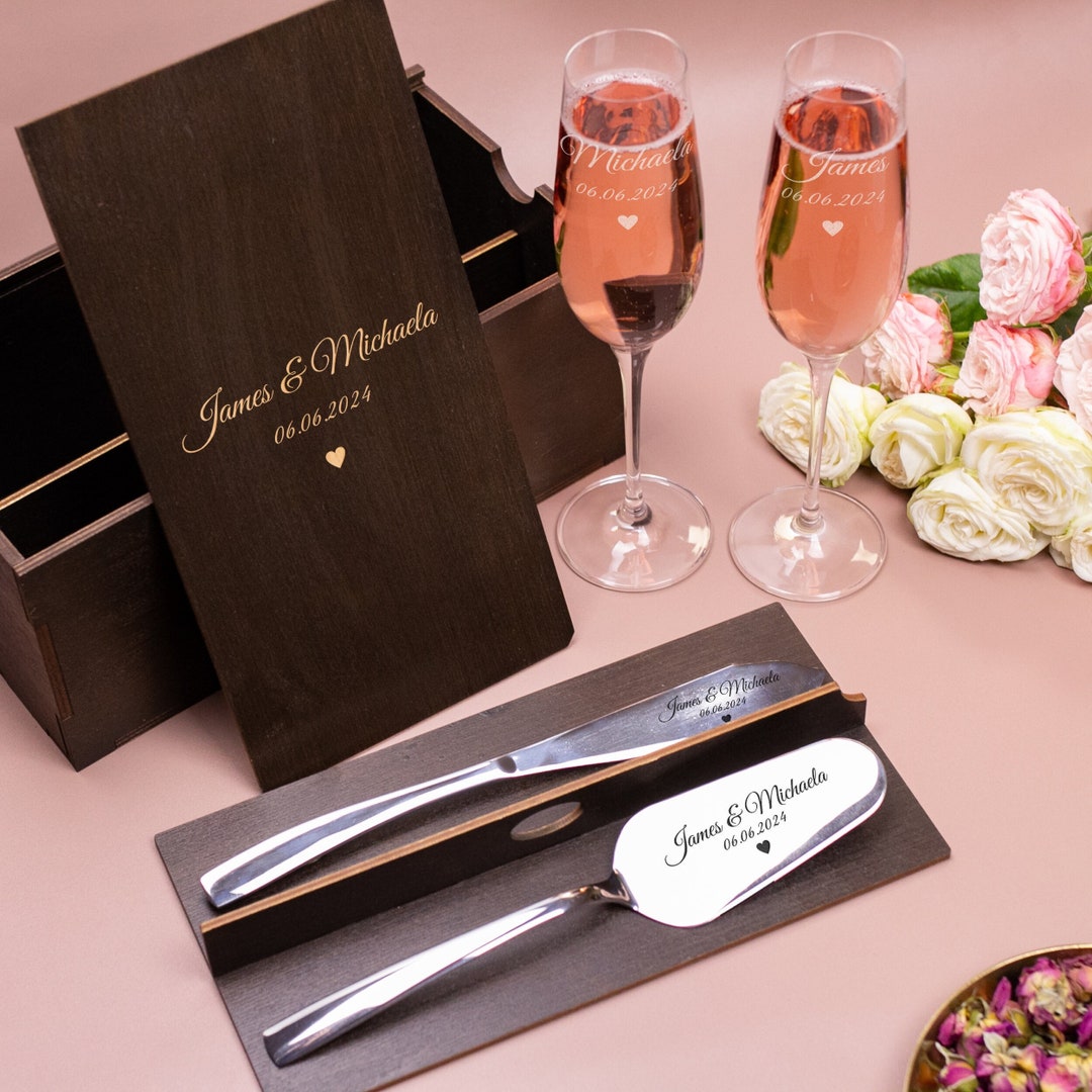 Personalized Wedding Set, His and Her Wedding Flutes and Cake Server ...