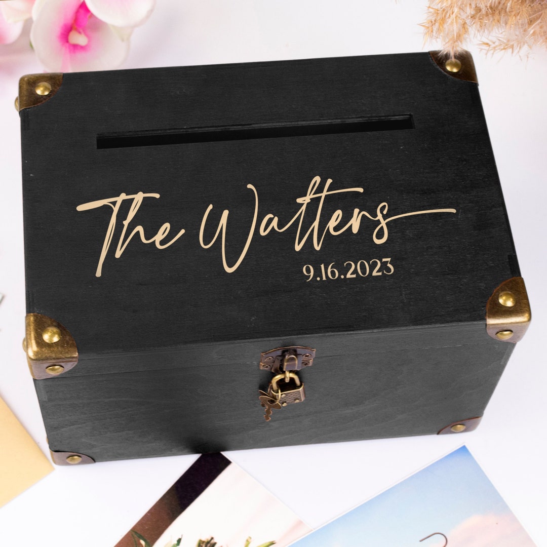 Wedding Money Box Honeymoon Fund Box Black Wedding Card Box Adventure ...