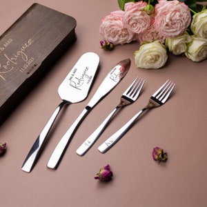 Personalized Cake Cutting Set With Cake Forks, Wedding Cake Server Set ...