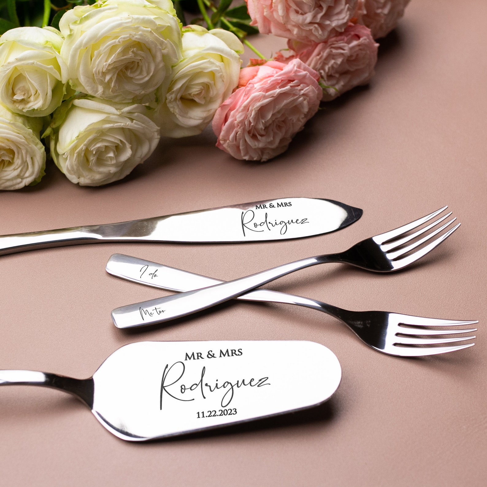 Personalized Cake Cutting Set With Cake Forks, Wedding Cake Server Set ...