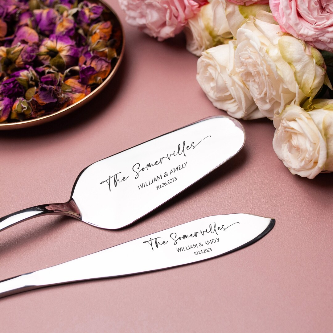 Wedding Cake Serving Set Custom Cake Cutting Set Engraved Cake Knife ...