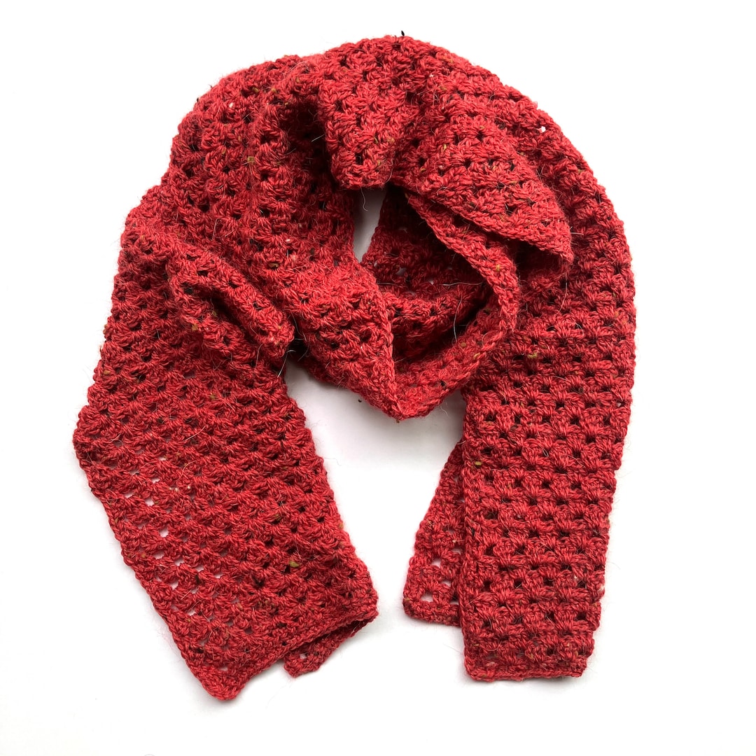 Terracotta Red Crochet Scarf in Merino and Alpaca Blend Yarn ...