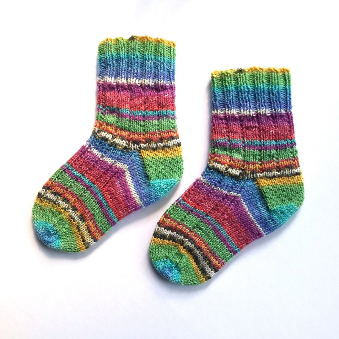 Toddler Wool Socks in Rainbow Colours, Hand Knitted Socks for 2 Year ...