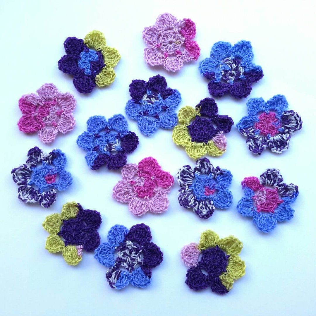 Fifteen Multicolour Crochet Flowers, Motifs Made With Upcycled Wool ...