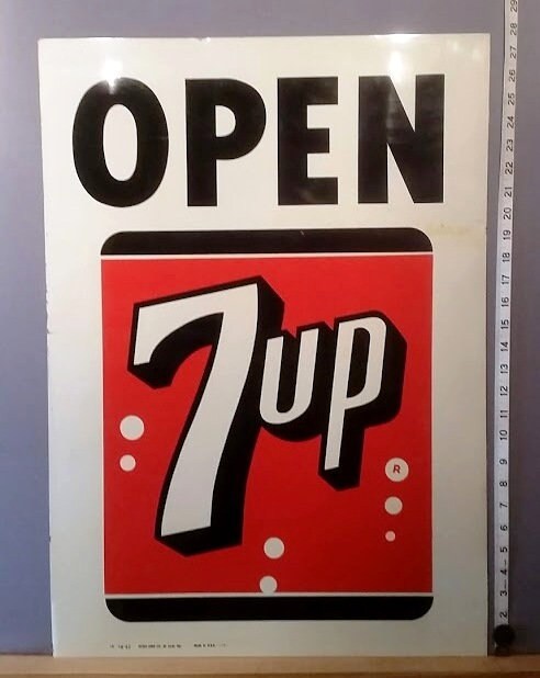 Antique Vintage Large 1960s 7UP Open Tin Litho Advertising Sign Stout ...