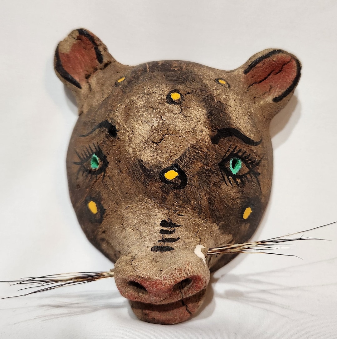 Vintage Original 1970s Nahua Indian Mexican Coconut Mask Jaguar With ...