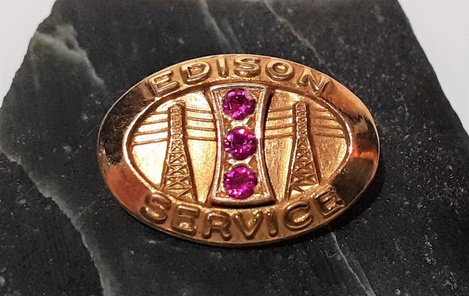 Edison Service Pin 10K Gold Three Stone Commonwealth Edison - Etsy