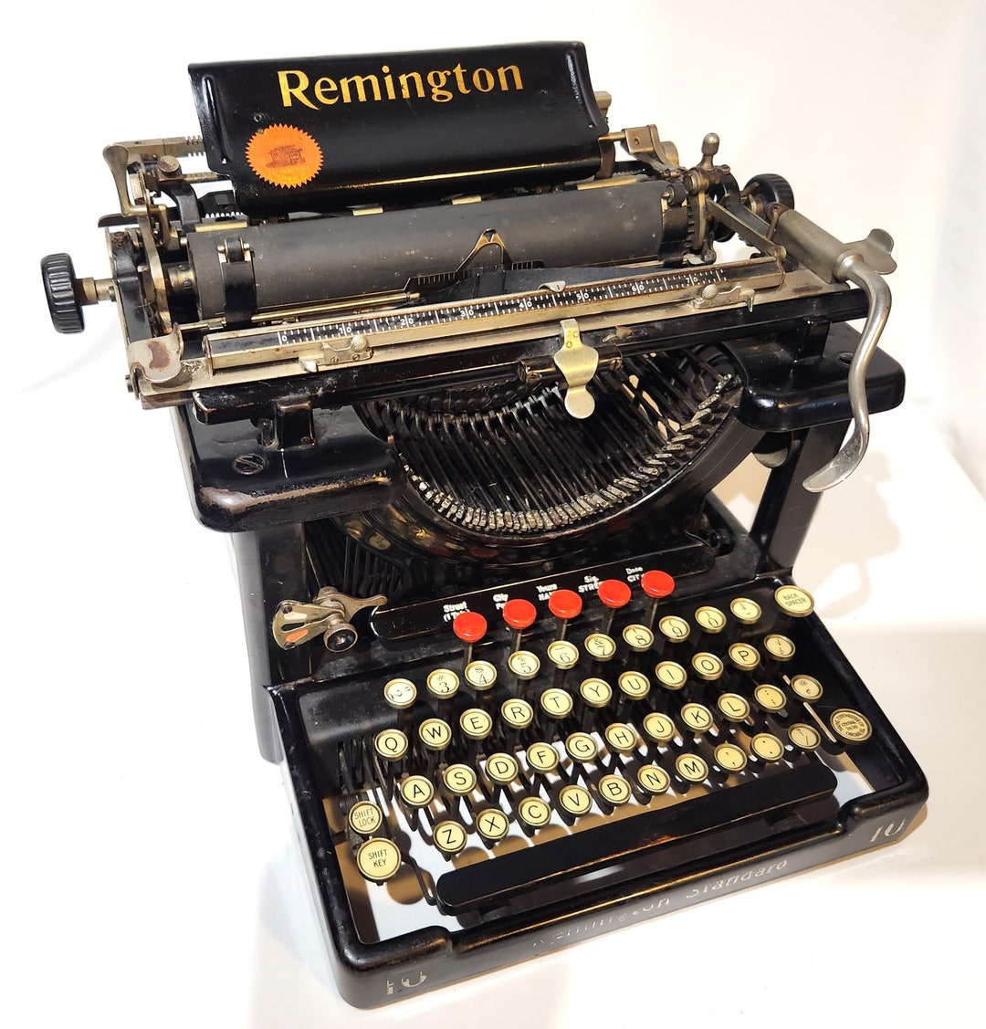 Antique 1915 Remington Standard No. 10 Typewriter Red Tab Buttons ...