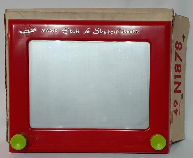 Vintage 1960 Magic Etch A Sketch Screen #505 GREEN KNOB With Original ...