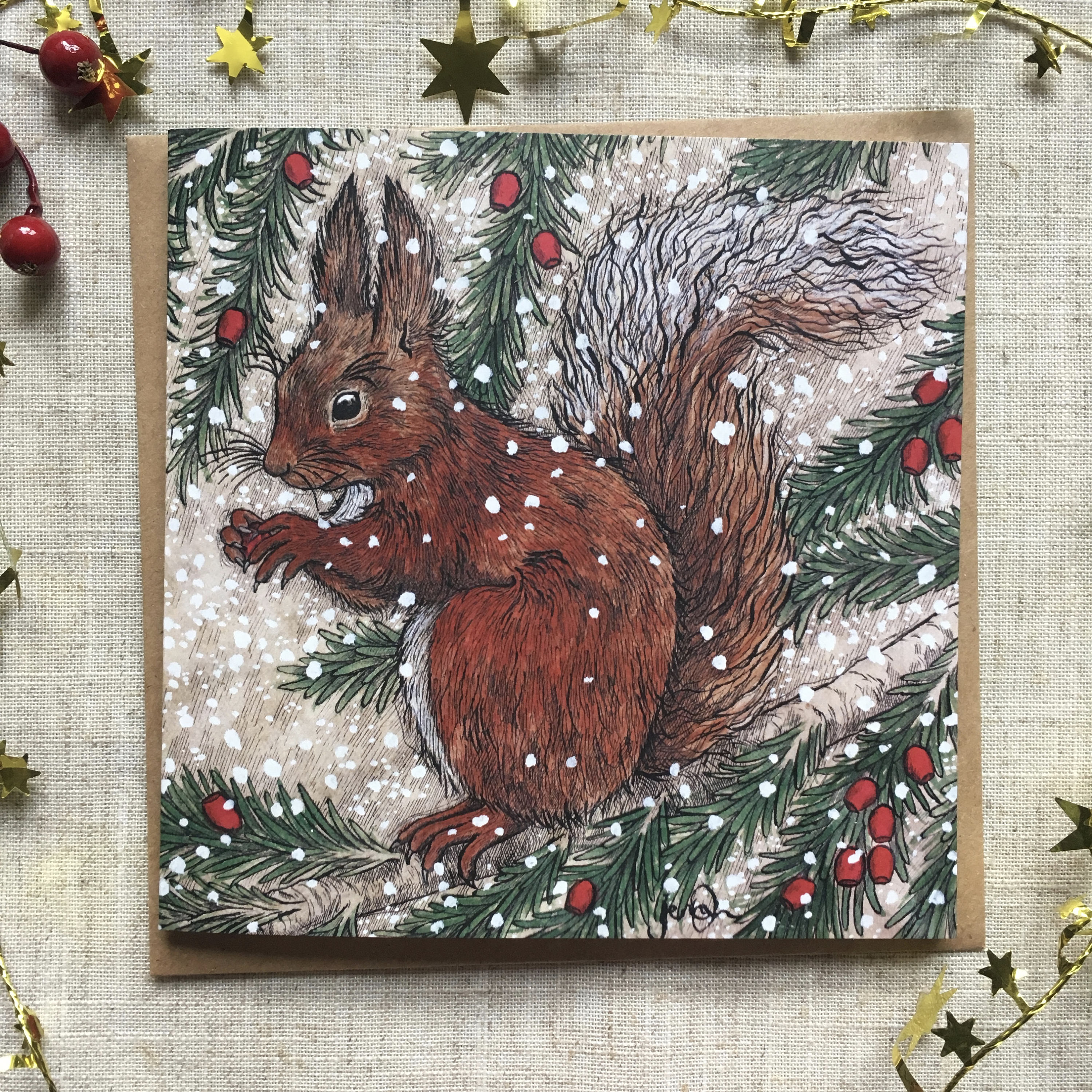 Snowy Red Squirrel Greetings Card Wildlife Christmas Card | Etsy