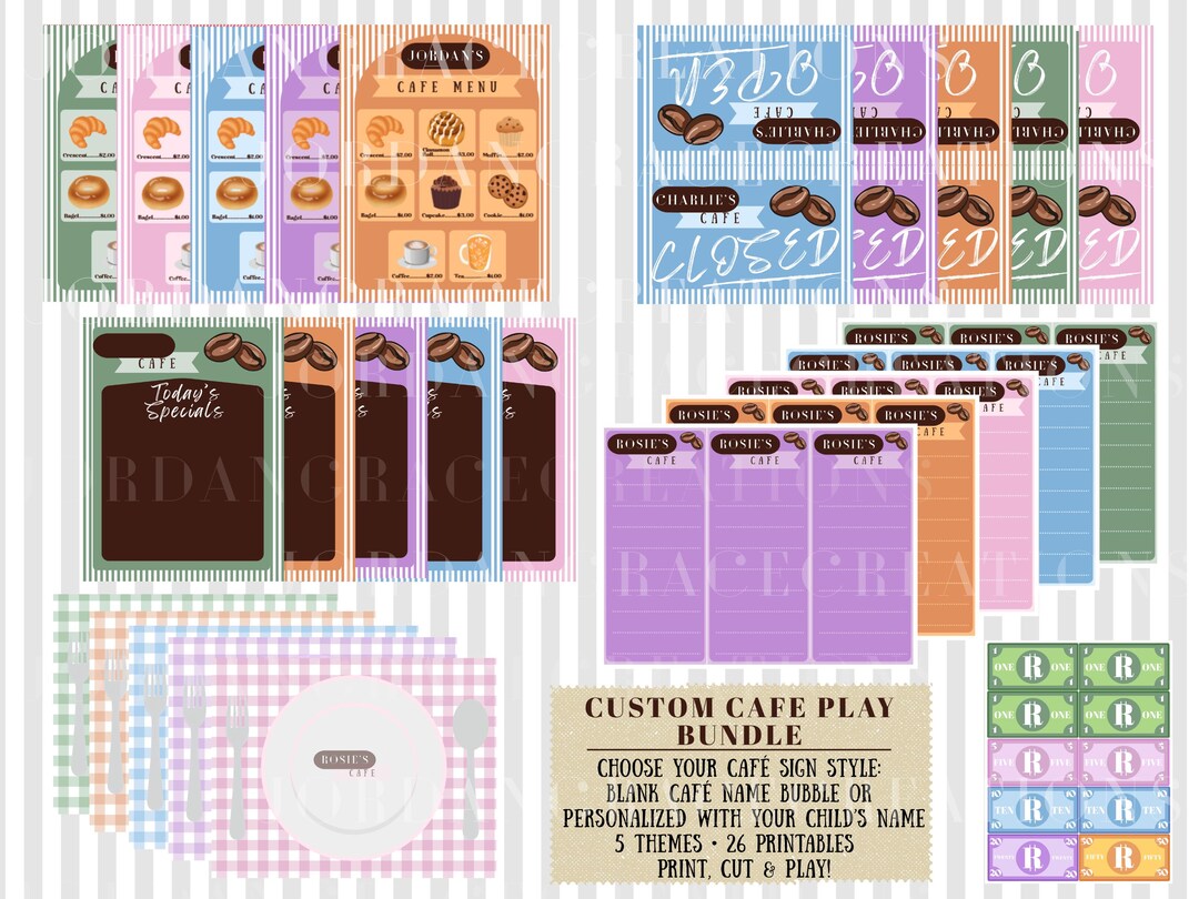 Play Cafe Printables, Pretend Cafe Dramatic Play Kit, Kids Coffee Shop ...