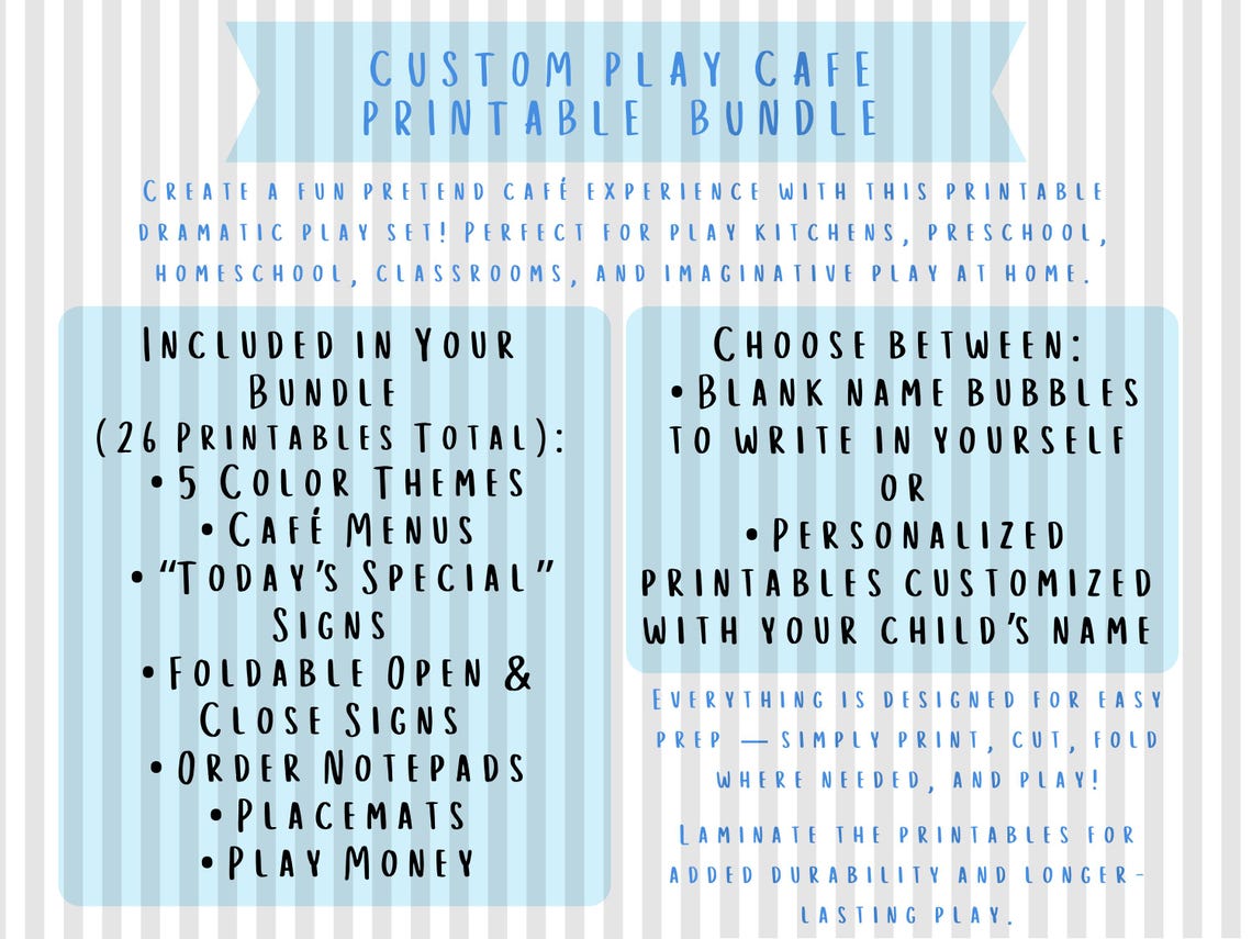 Play Cafe Printables, Pretend Cafe Dramatic Play Kit, Kids Coffee Shop ...