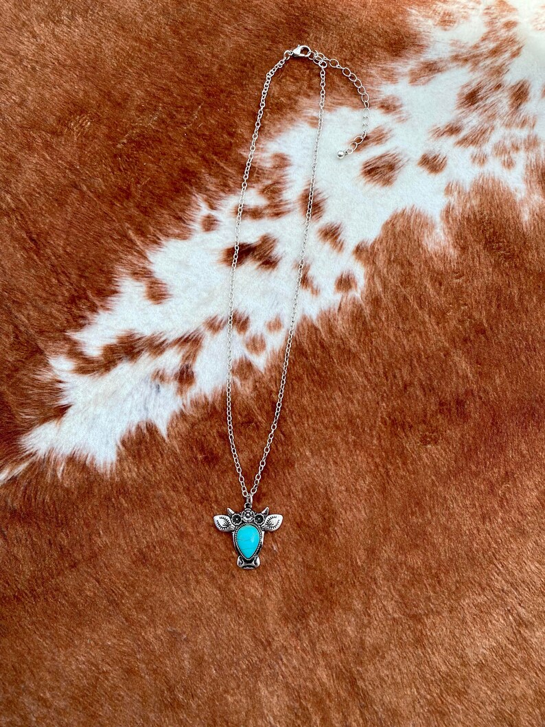 Western Longhorn Semi Stone Pendant Necklace - Etsy