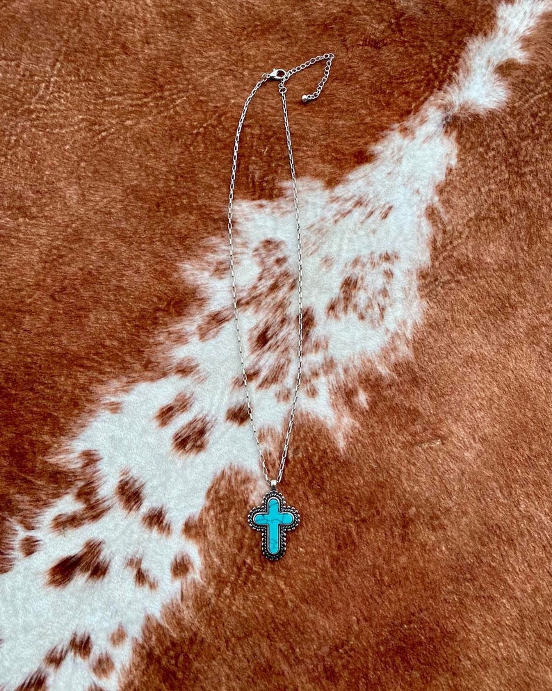Western Stone Cross Necklace - Etsy