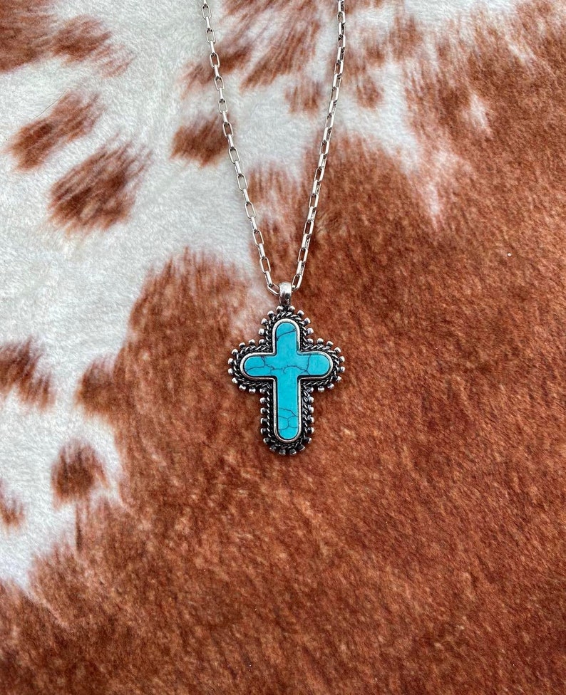 Western Stone Cross Necklace - Etsy
