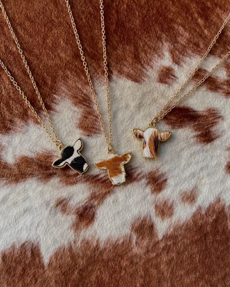 Cow Head Genuine Leather Fur Hide Necklace - Etsy