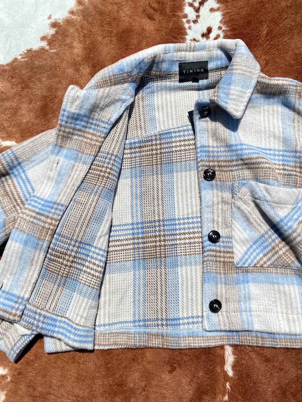 Collared Crop Button Down Plaid Shacket With Front Pockets - Etsy