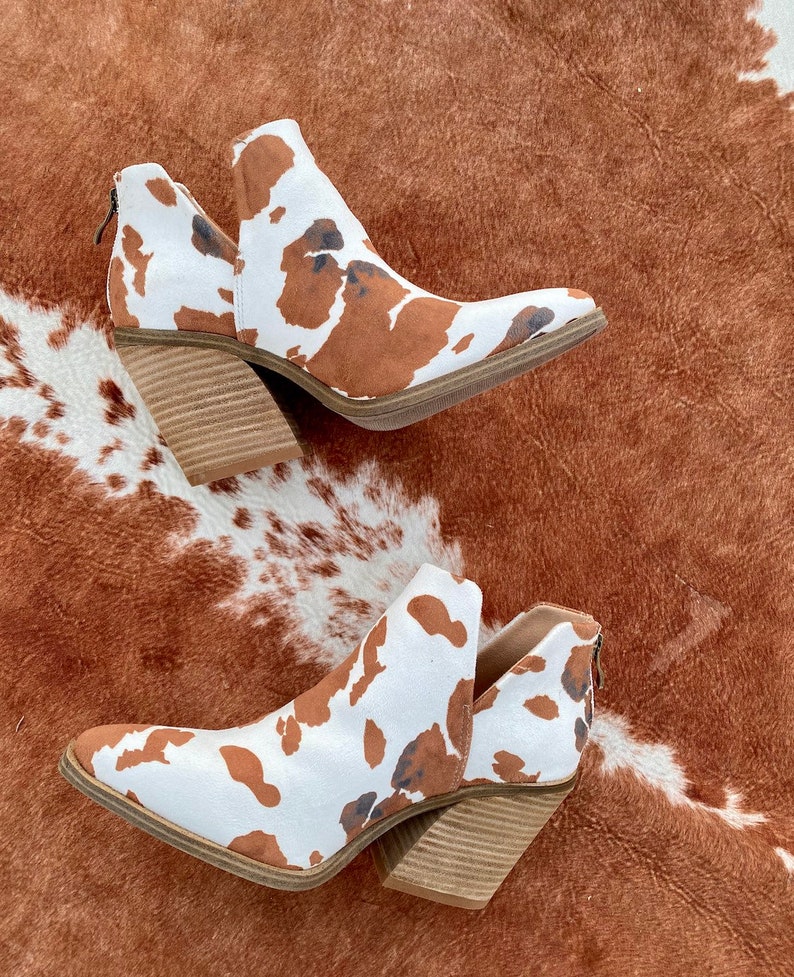 Cow Print Booties - Etsy