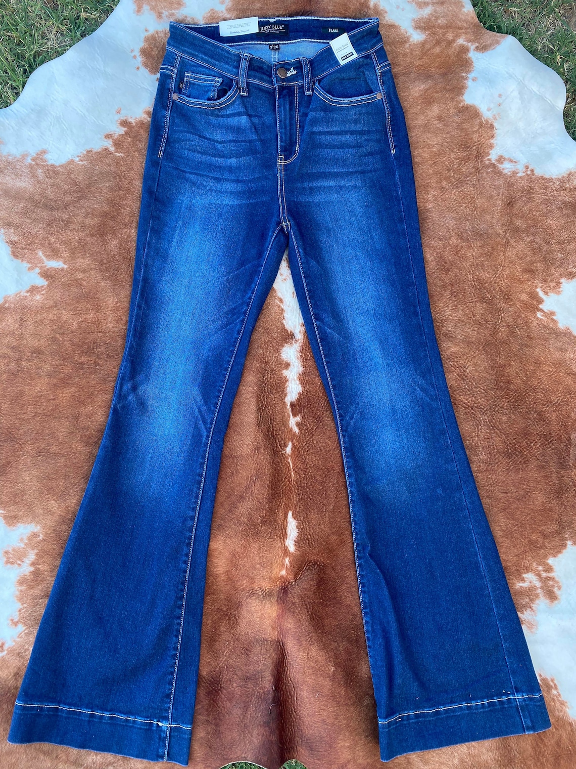 Judy Blue Flare Jeans-dark Denim - Etsy