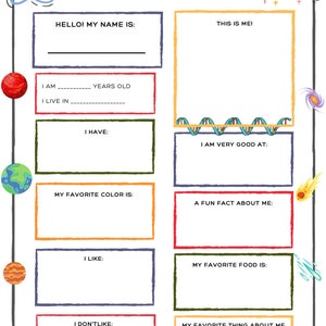 All About Me Cute Science and Space Printable - Student Favorites - Get ...