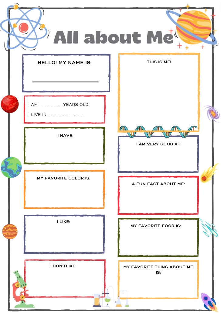 All About Me Cute Science and Space Printable - Student Favorites - Get ...