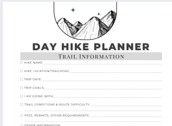 Day Hike Planner Hike Plan Printable Packing List - Etsy