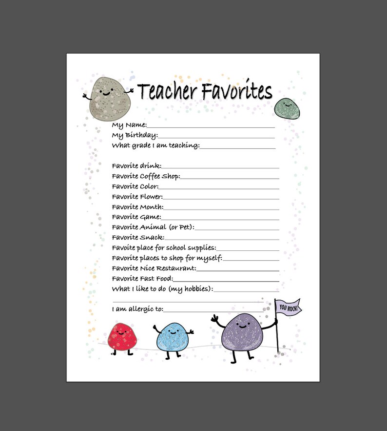 Teacher Favorites Printable- -my Favorites - All About Teacher ...