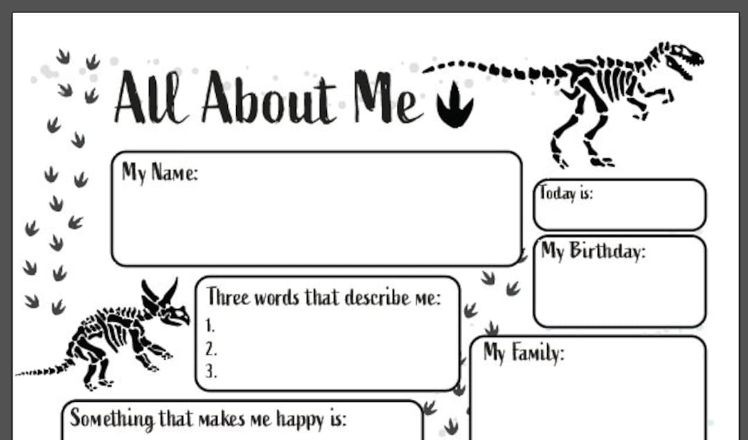 All About Me Dinosaur Printable - Student Favorites - Get to Know Me ...