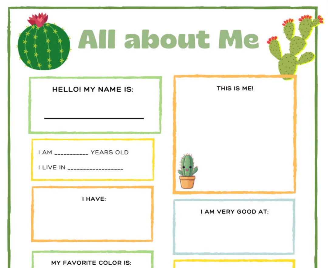 All About Me Cactus Printable - Student Favorites - Get to Know Me ...