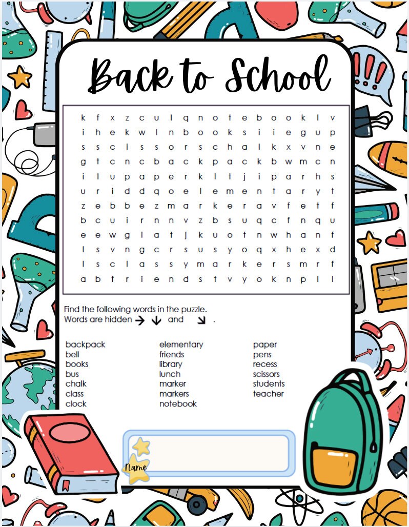 Back to School Word Search - Cute Back to School Printable - Word ...