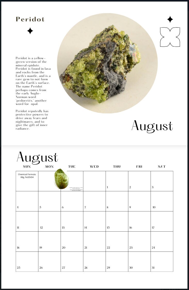 Printable 2024 Birthstone 12 Month Wall Calendar Printable Gemstones ...