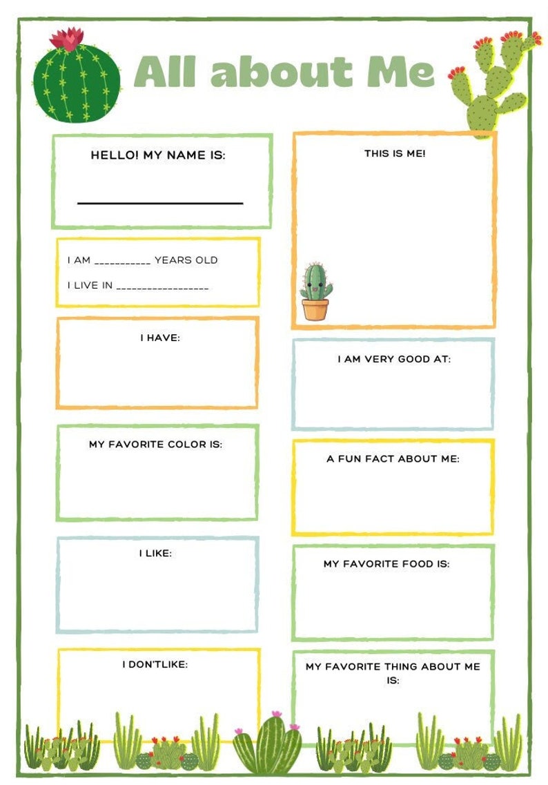 All About Me Cactus Printable - Student Favorites - Get to Know Me ...