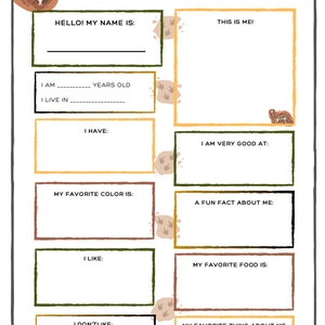 All About Me Cute Fossil Dinosaur Printable - Student Favorites - Get ...