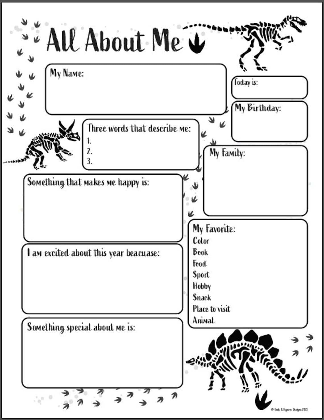 All About Me Dinosaur Printable - Student Favorites - Get to Know Me ...