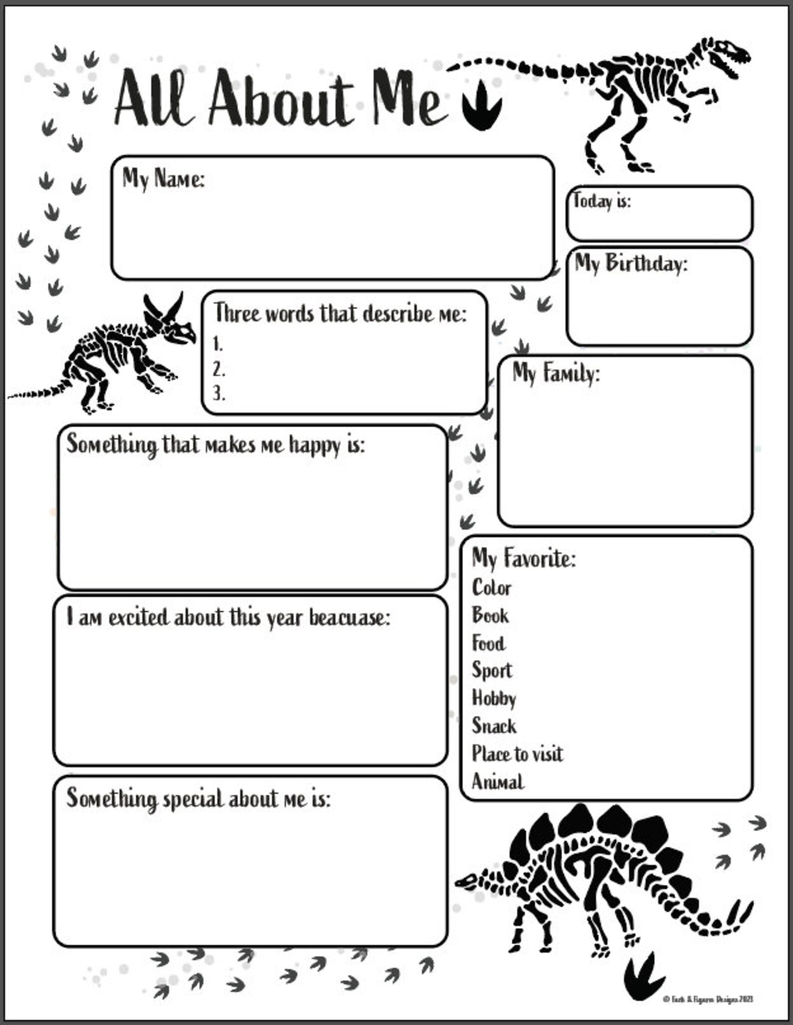 All About Me Dinosaur Printable - Student Favorites - Get to Know Me ...