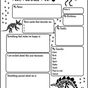 All About Me Dinosaur Printable - Student Favorites - Get to Know Me ...