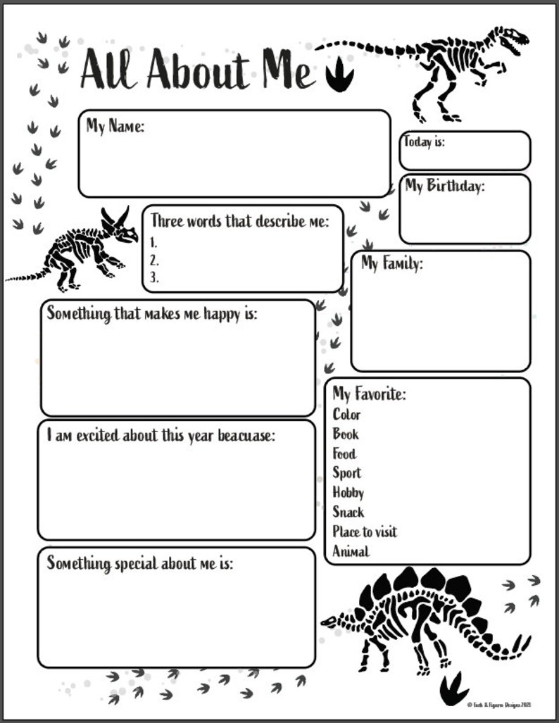 All About Me Dinosaur Printable - Student Favorites - Get to Know Me ...