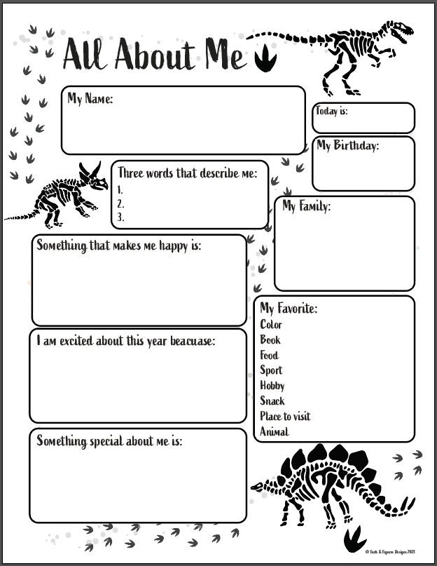 All About Me Dinosaur Printable - Student Favorites - Get to Know Me ...