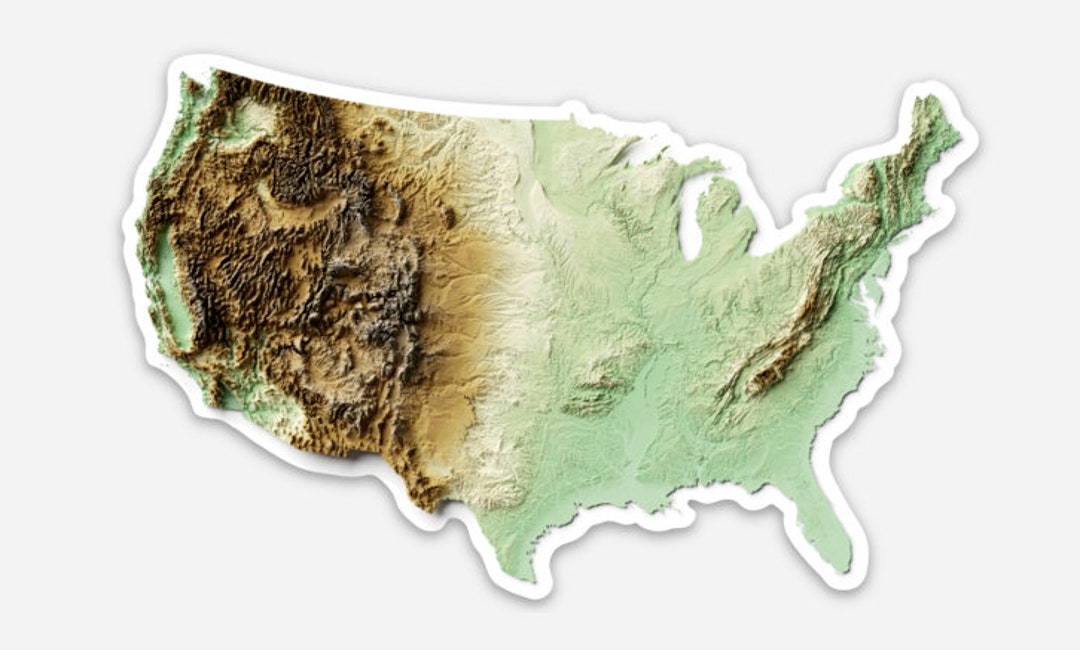 US Topography Sticker - Relief Sticker - Topo - Topographic Relief ...