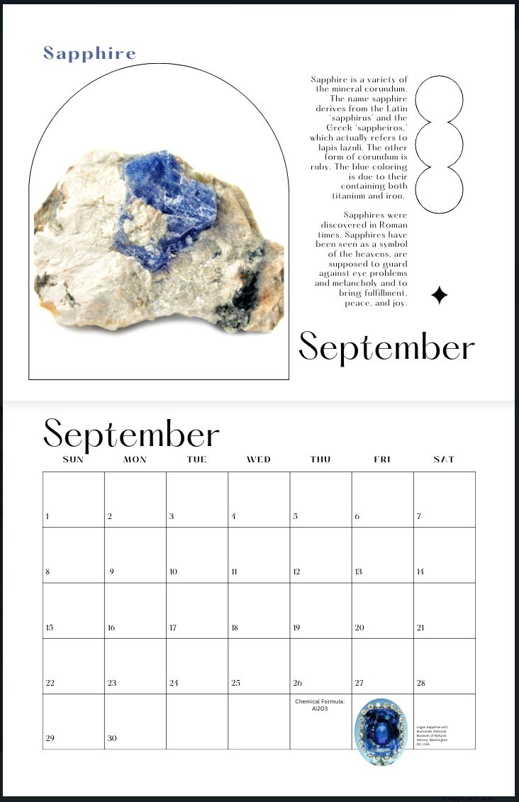 Printable 2024 Birthstone 12 Month Wall Calendar Printable Gemstones ...