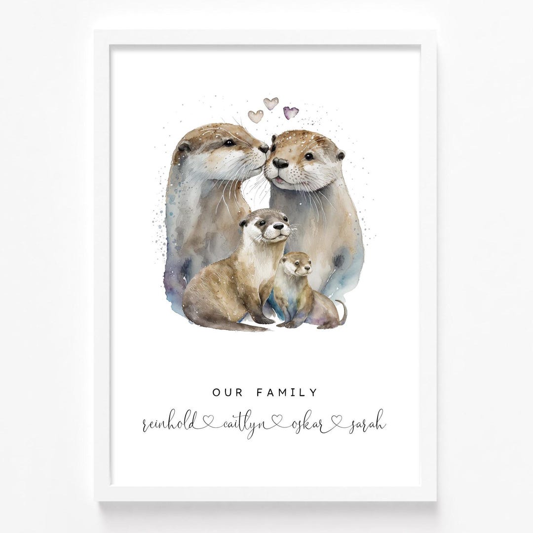 Personalised River Otter Family Print | Otter Family Wall Art | Custom ...