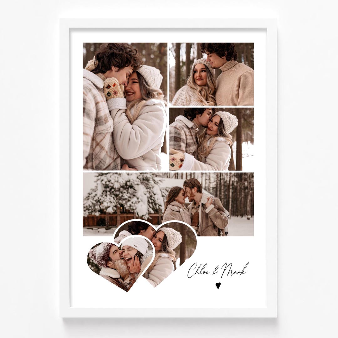 Photo Collage Print With Names | Photo Couple Wall Art | Personalised ...
