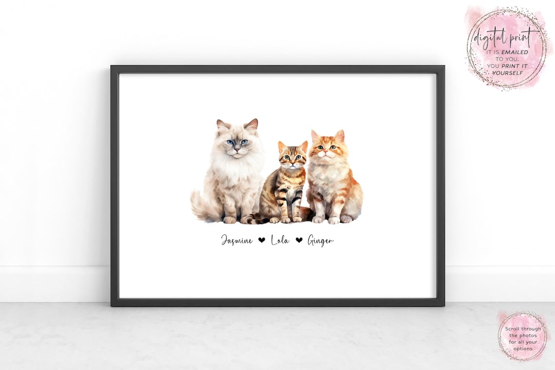 Personalised Cat Print | Multiple Cat Print | Custom Cat Print | Cat ...