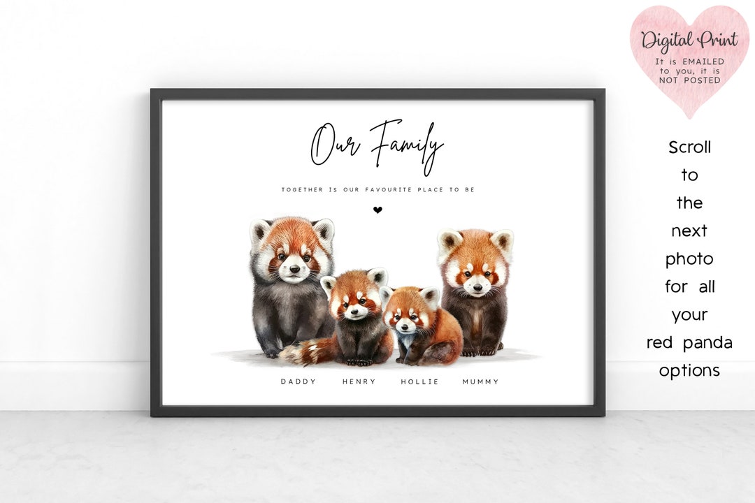 Personalised Red Panda Family Print | Panda Family Portrait | Mother's ...