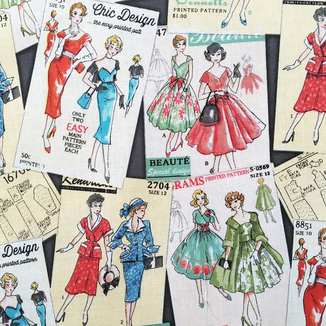 Retro Fabric, Sewing Patterns, 50s 1950s, Vintage Dressmaking Theme ...
