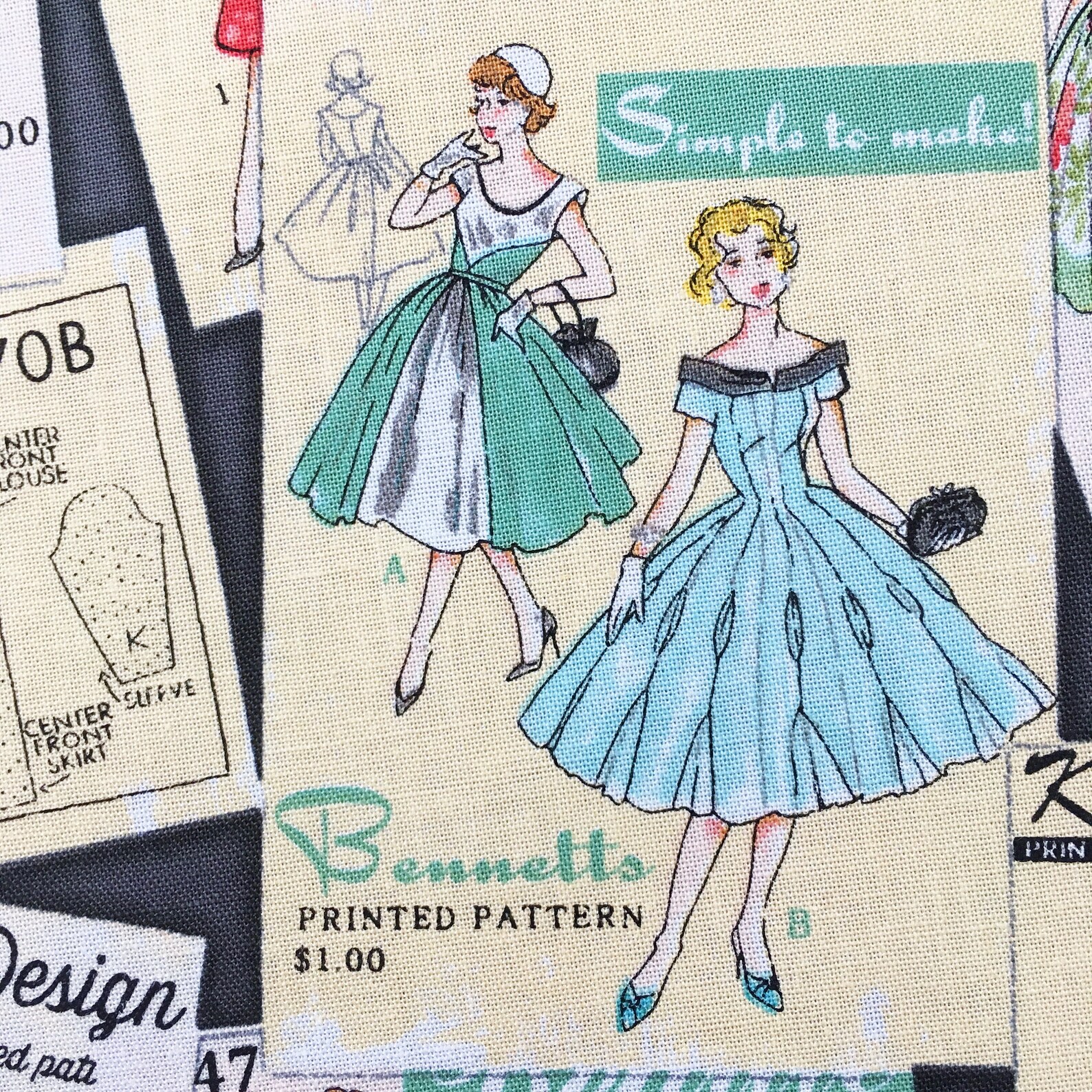 Retro Fabric, Sewing Patterns, 50s 1950s, Vintage Dressmaking Theme ...
